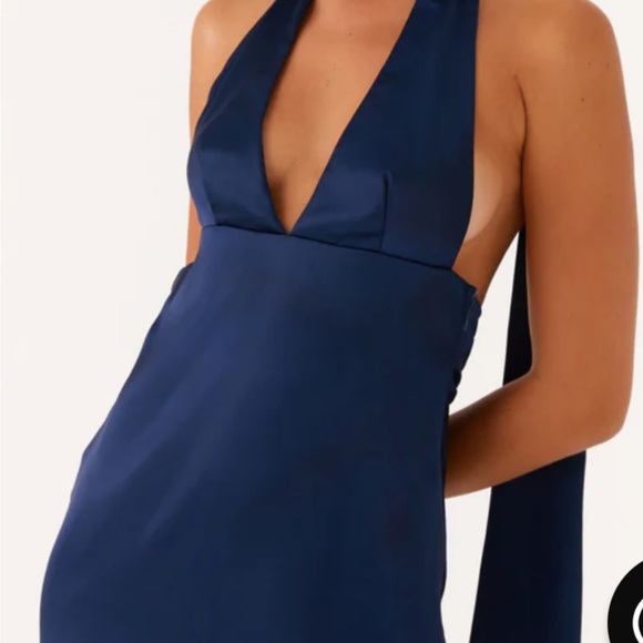 Peppermayo | Dresses | Alicia Satin Halter Mini Dress Navy | Poshmark